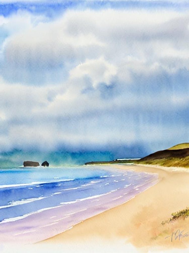 Sandwood Bay Beach, Sutherland, Scotland Watercolour Art Print by Sand ...