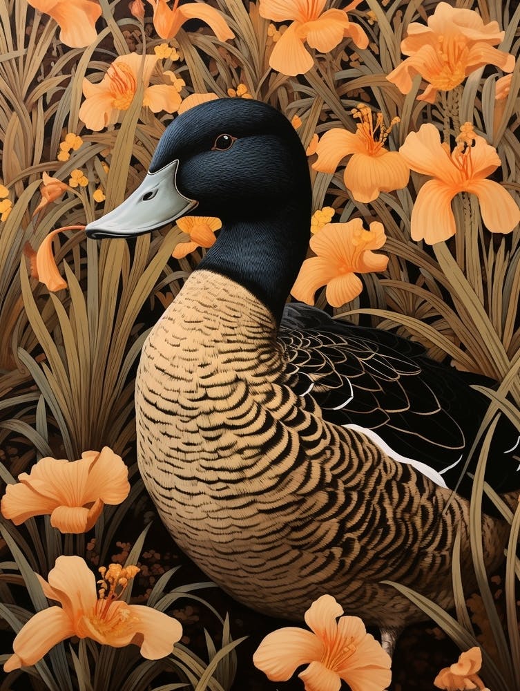 Dark And Moody Botanical Mallard Duck 4 Art Print by Feathered Muse – Fy!