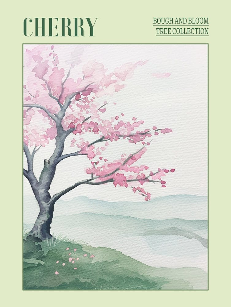 Cherry Tree Atmospheric Watercolour Painting 1 Poster Art Print by ...