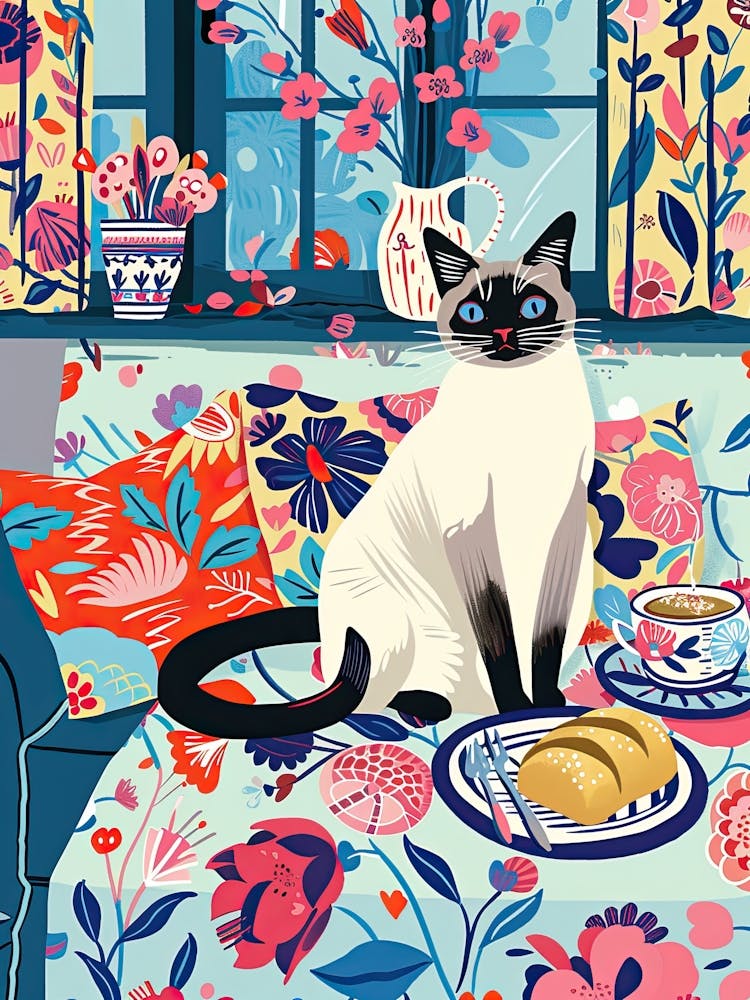 Tea Time With A Siamese Cat 4 Art Print by Purrfect Plates – Fy!