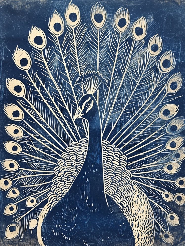 Peacock Feathers Out Linocut Inspired 7 Art Print by Featherline – Fy!