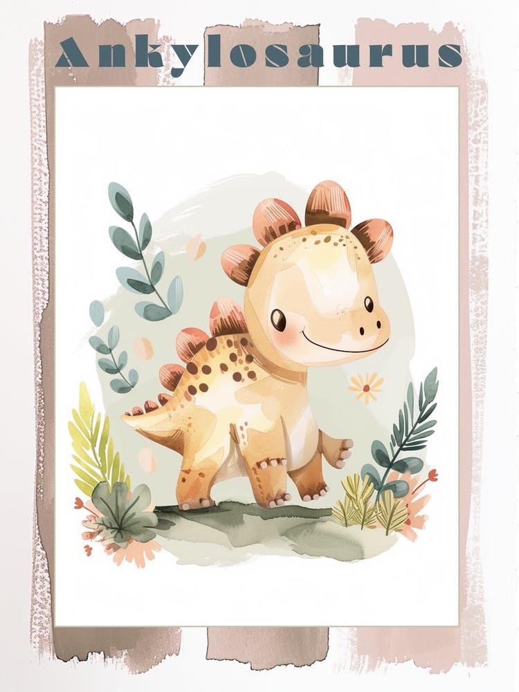 Cute Ankylosaurus Dinosaur Watercolour 3 Poster Art Print by Dino ...