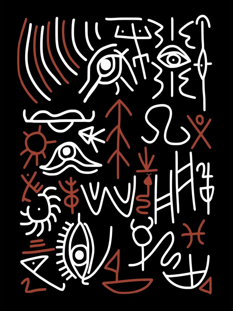 Line Art Bizarre Cave Symbol Art Print by Little Dean – Fy!