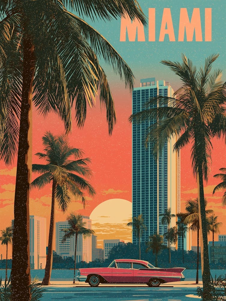 Vintage Miami Florida Travel Poster Art Print by PINK RIVER – Fy!
