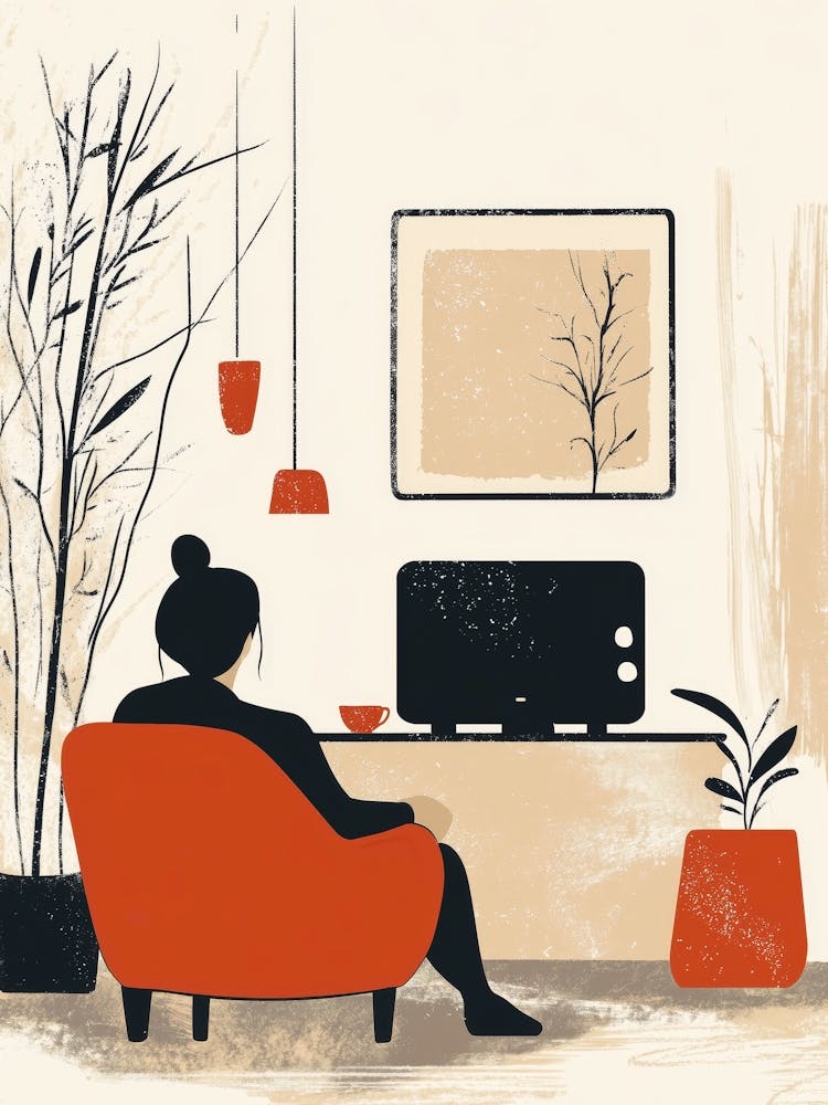 Illustration Of A Woman Watching Tv Art Print by JBJart Justyna Jaszke ...