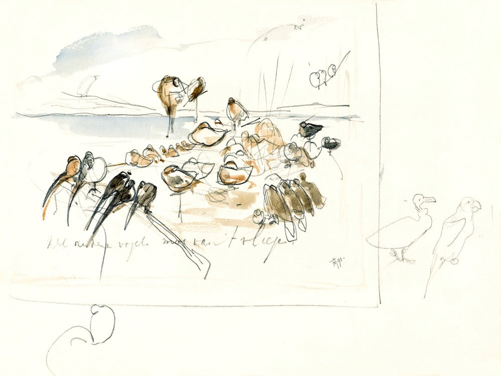 Sketch For Illustration In How The Birds Came To A King, Theo Van ...
