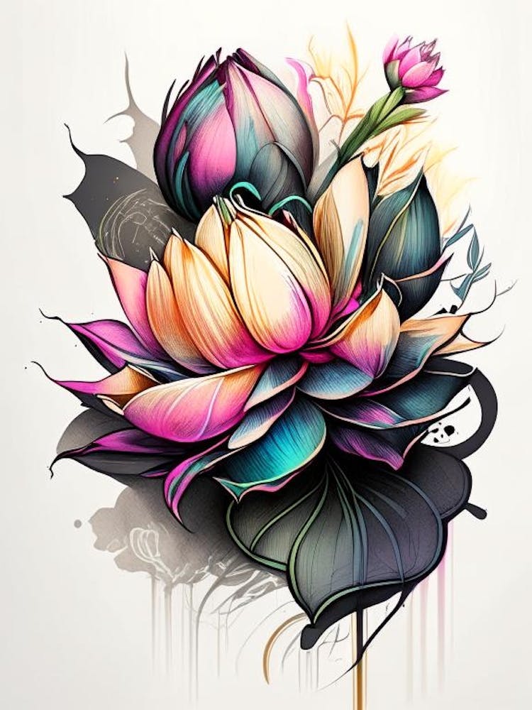 Lotus Flower Bouquet Graffiti 1 Art Print by The Artsy Florist – Fy!