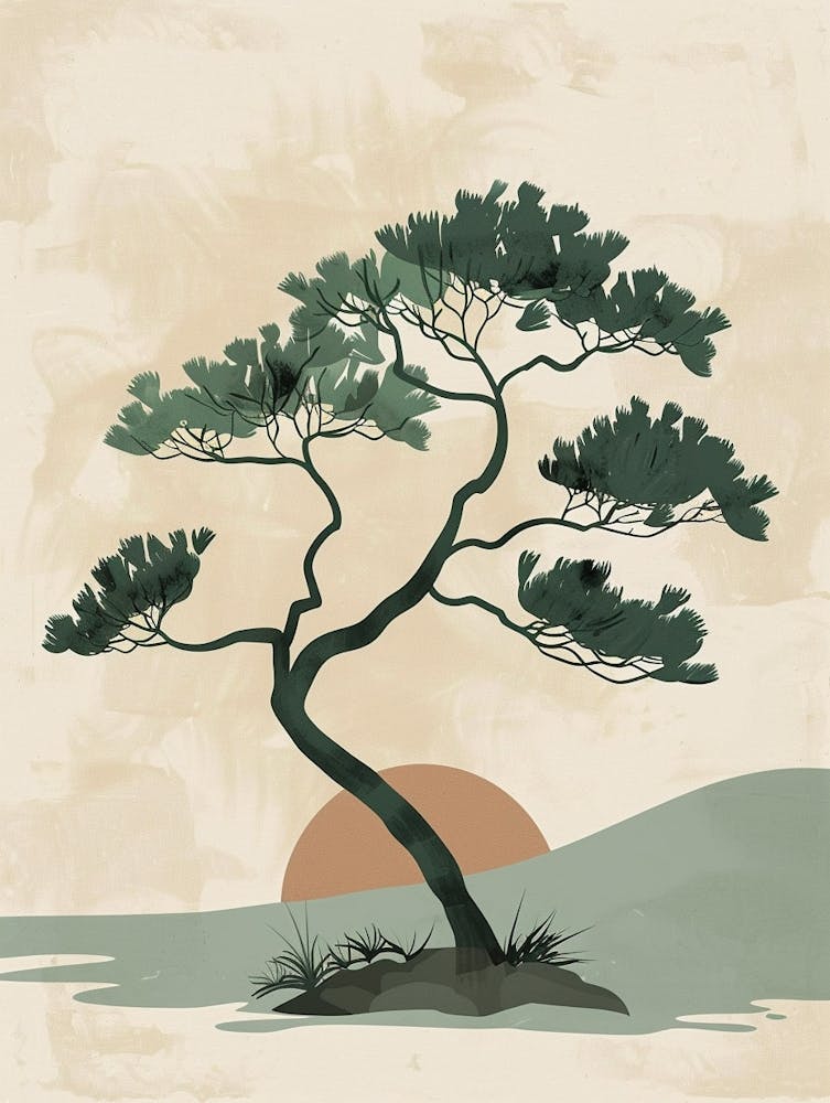Juniper Tree Minimal Japandi Illustration 4 Art Print by Bough And ...