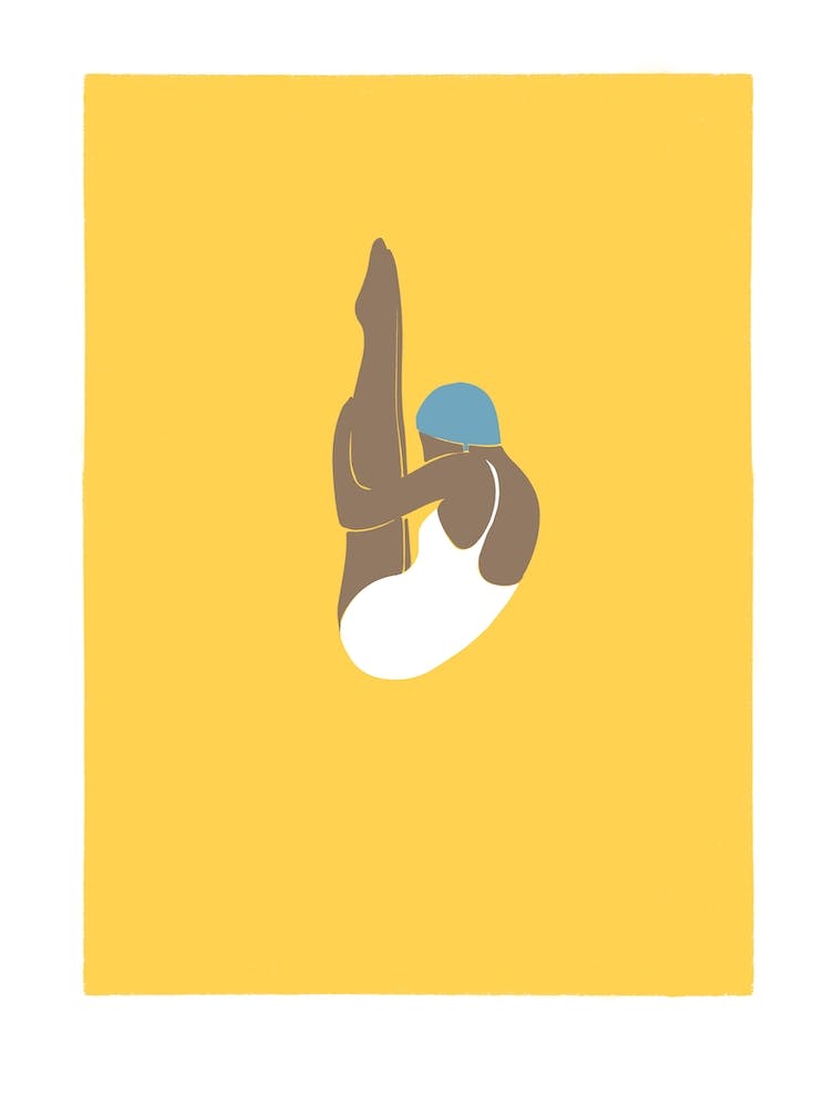Modern retro Female Pike dive in bright yellow Art Print by Rocket Jack ...