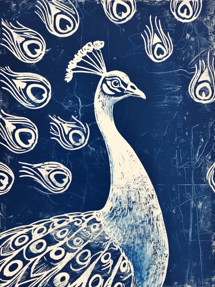 Peacock Pattern Linocut Inspired 1 Art Print by Featherline – Fy!