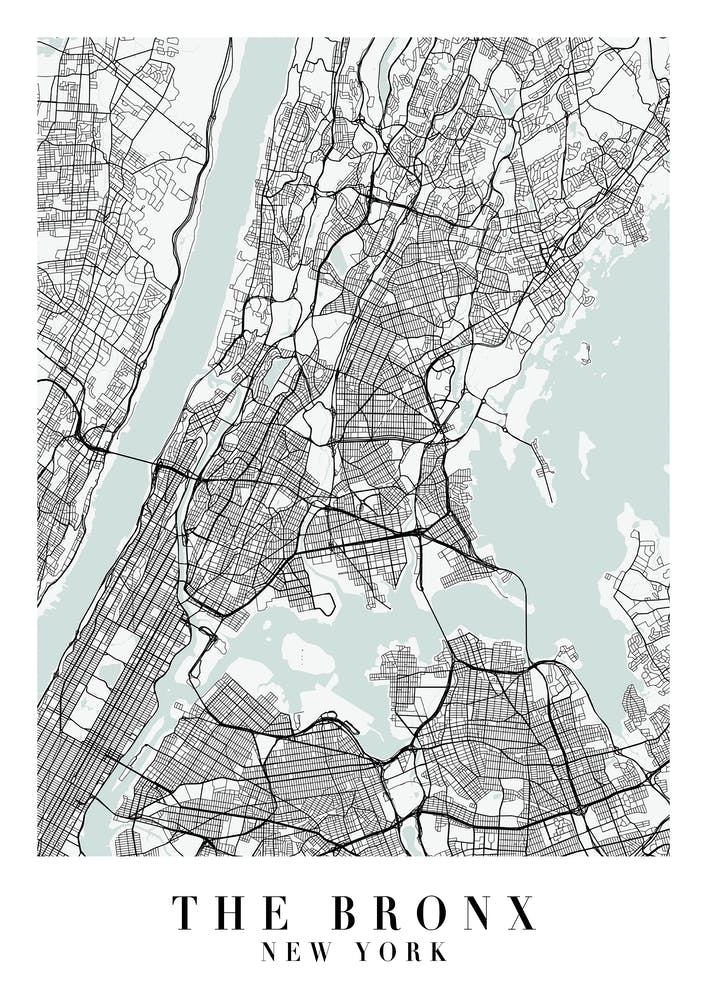 The Bronx New York Street Map Minimal Color Art Print by Typologie ...