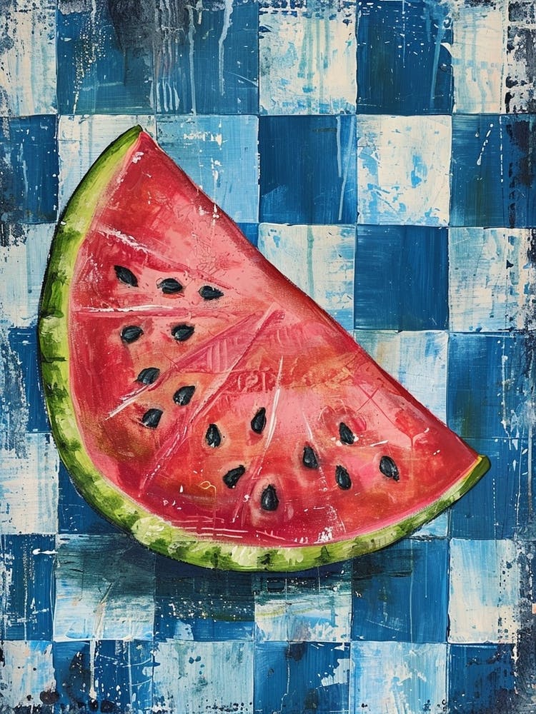 Watermelon Blue Checkerboard 1 Art Print by Artful Appetite – Fy!