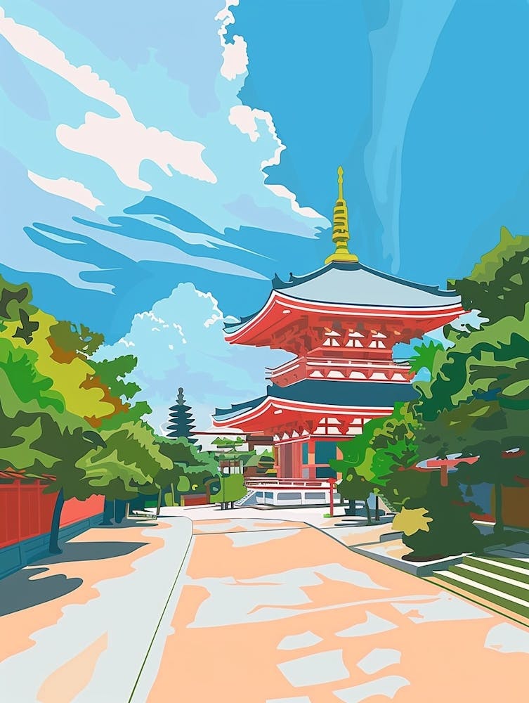 Todai Ji Temple Nara 4 Colourful Illustration Art Print by Japan ...