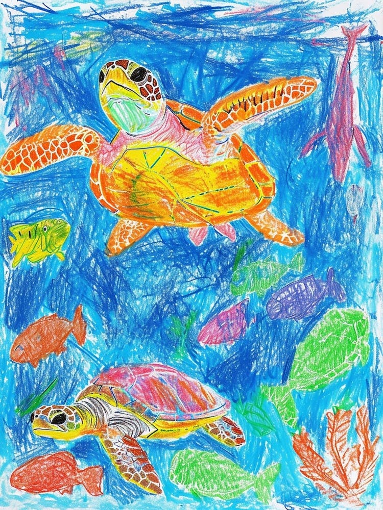 Pencil Scribble Sea Turtle In The Ocean 3 Art Print by Energy of the ...