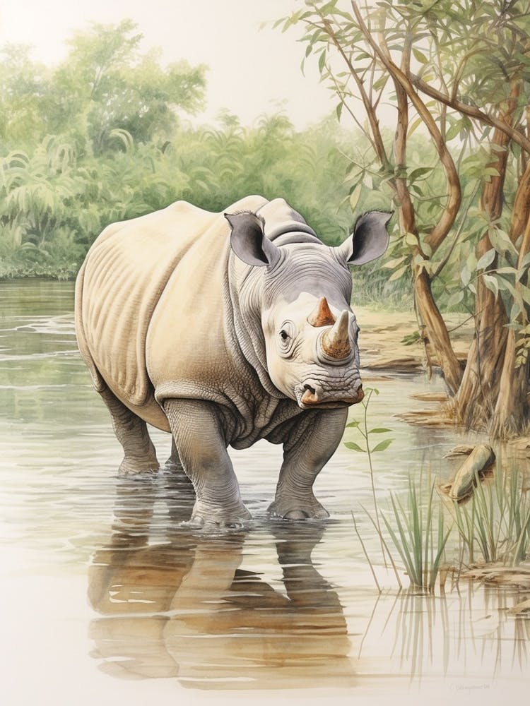 Rhino In The Landscape Illustration 3 Art Print by AfricanWild Strokes ...