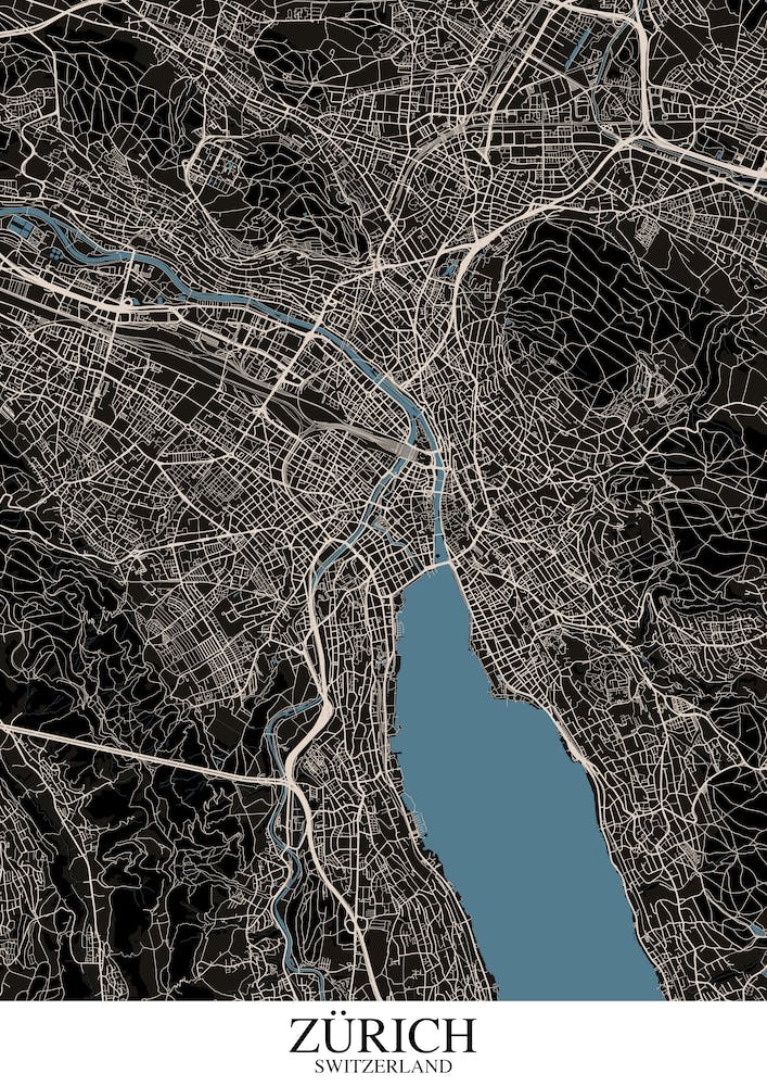 Zurich Black Blue Art Print by Mapply – Fy!