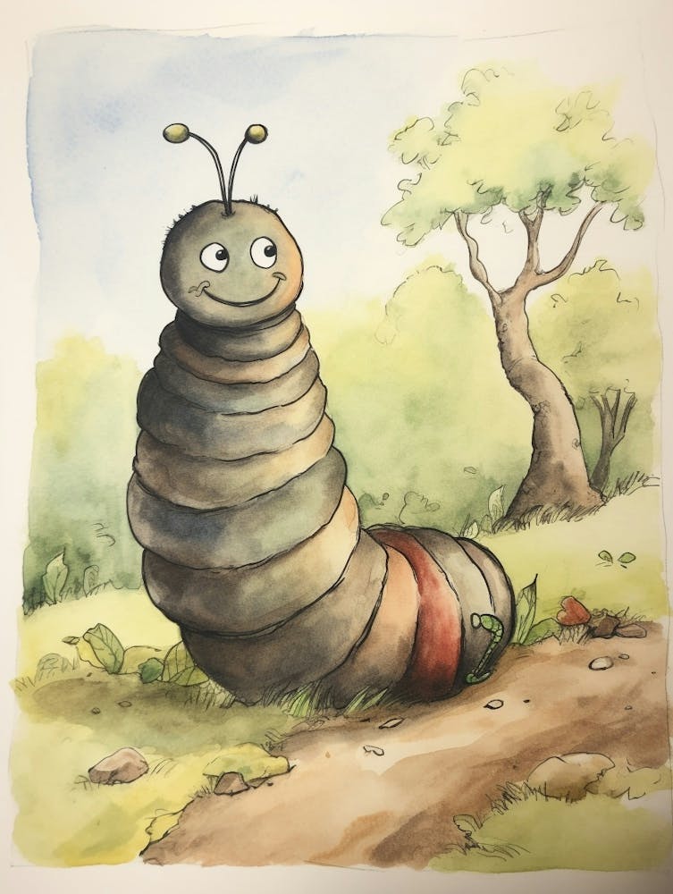 Storybook Animal Watercolour Worm 1 Art Print by Scribble Studio – Fy!