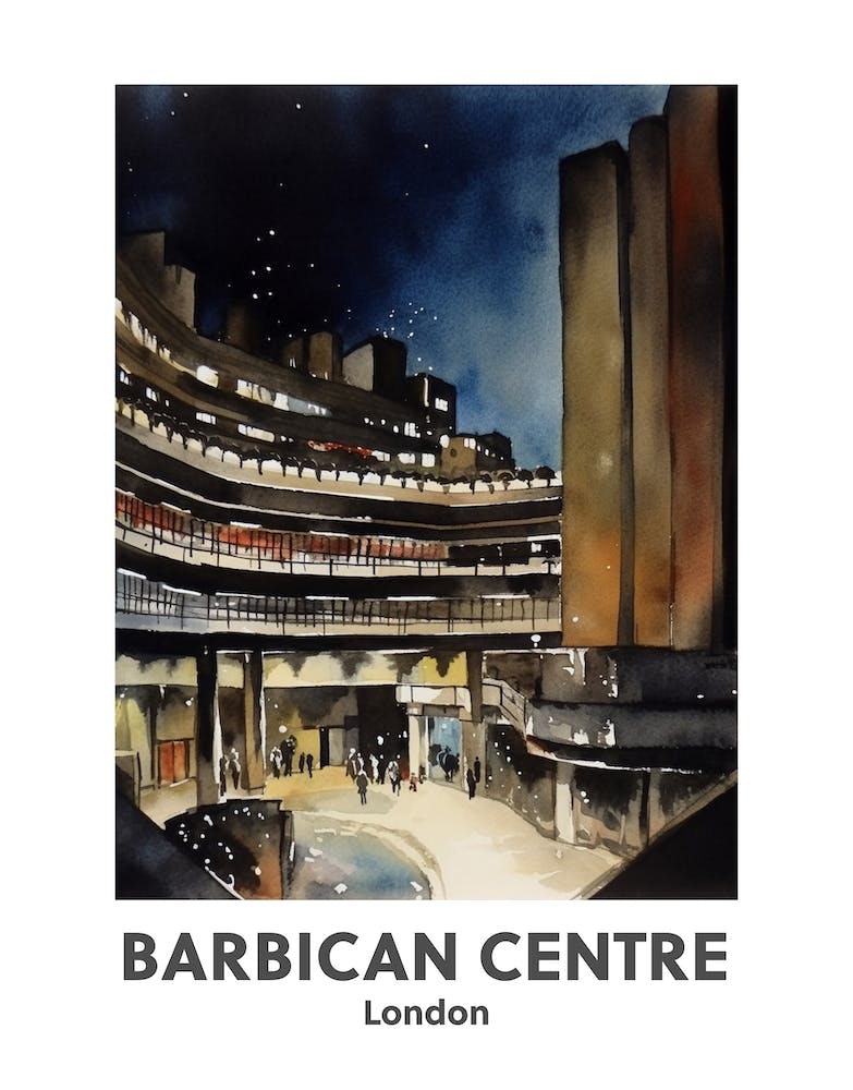 Barbican Centre, London 6 Watercolour Travel Poster Art Print by Fusion ...