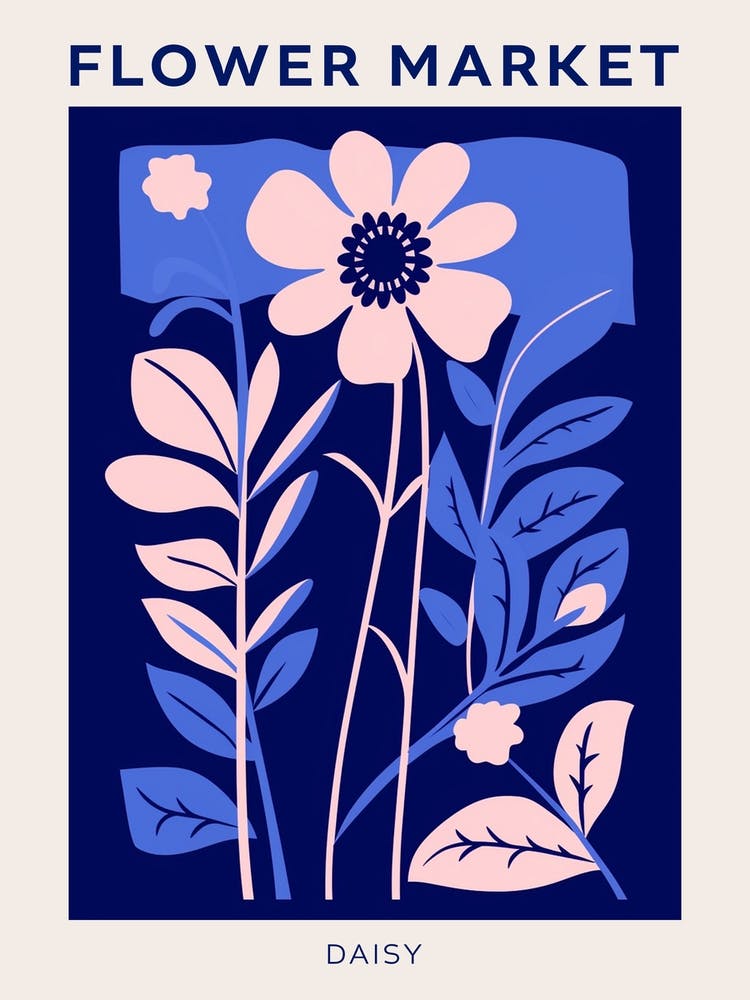 Blue Flower Market Poster Daisy 2 Art Print by Botanic Studio – Fy!