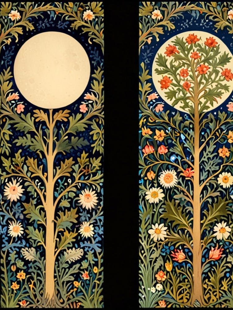 William Morris Two Trees With A Moon Art Print by Ka Nguyen – Fy!