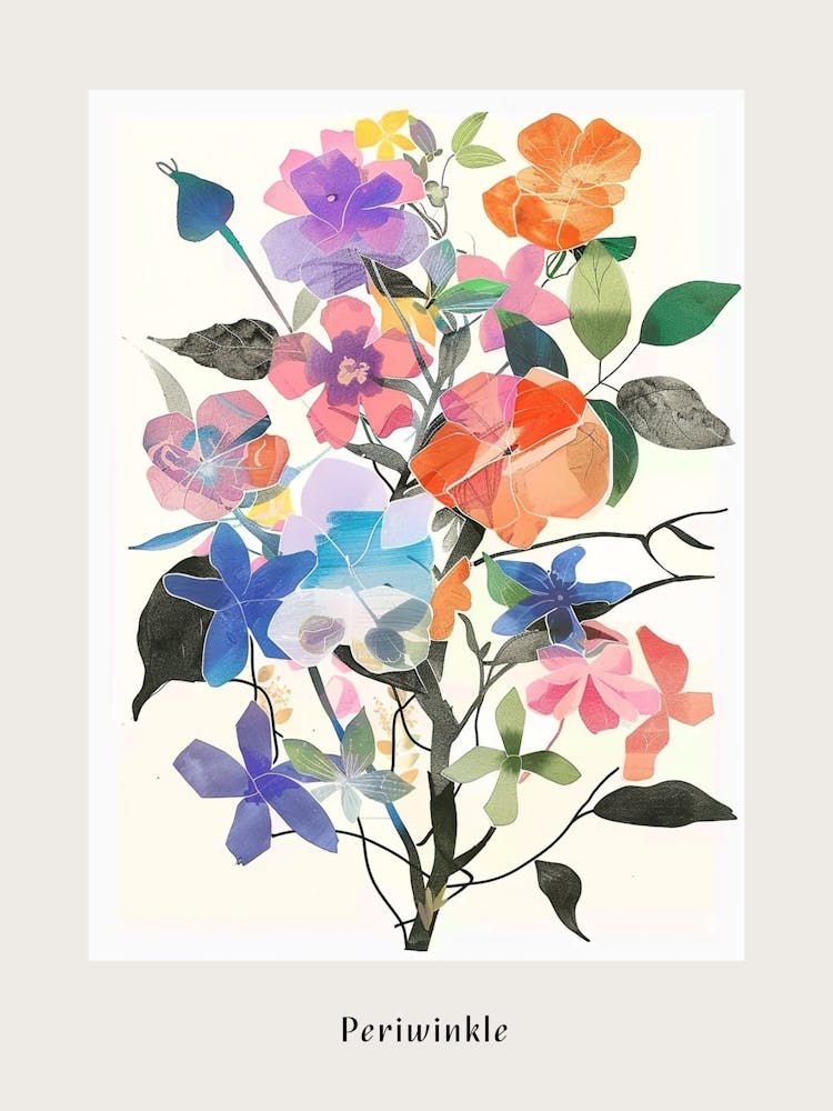 Periwinkle 2 Collage Flower Bouquet Poster Art Print by Botanic Studio ...