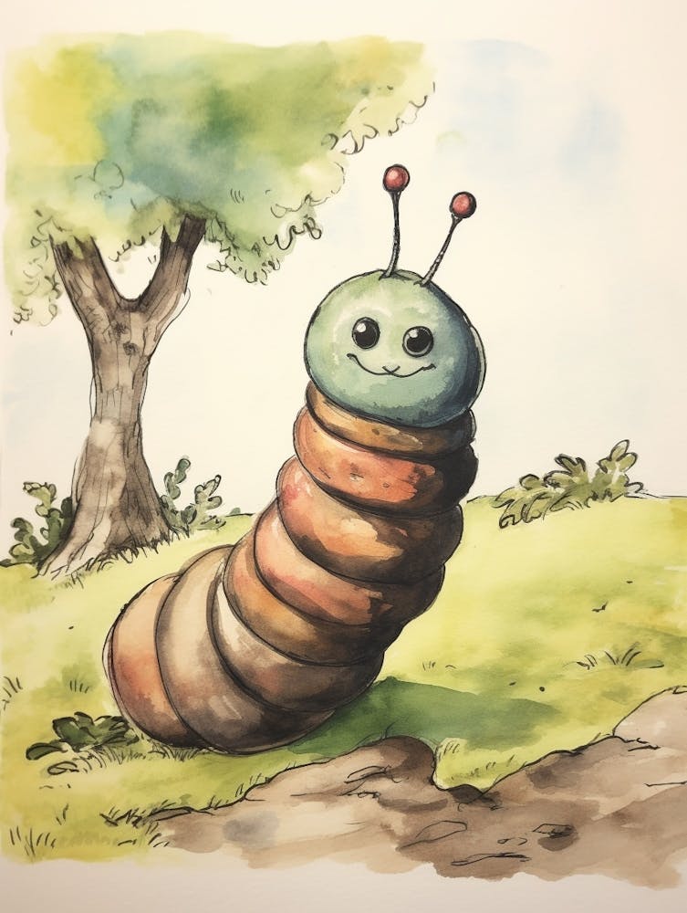 Storybook Animal Watercolour Worm 2 Art Print by Scribble Studio – Fy!