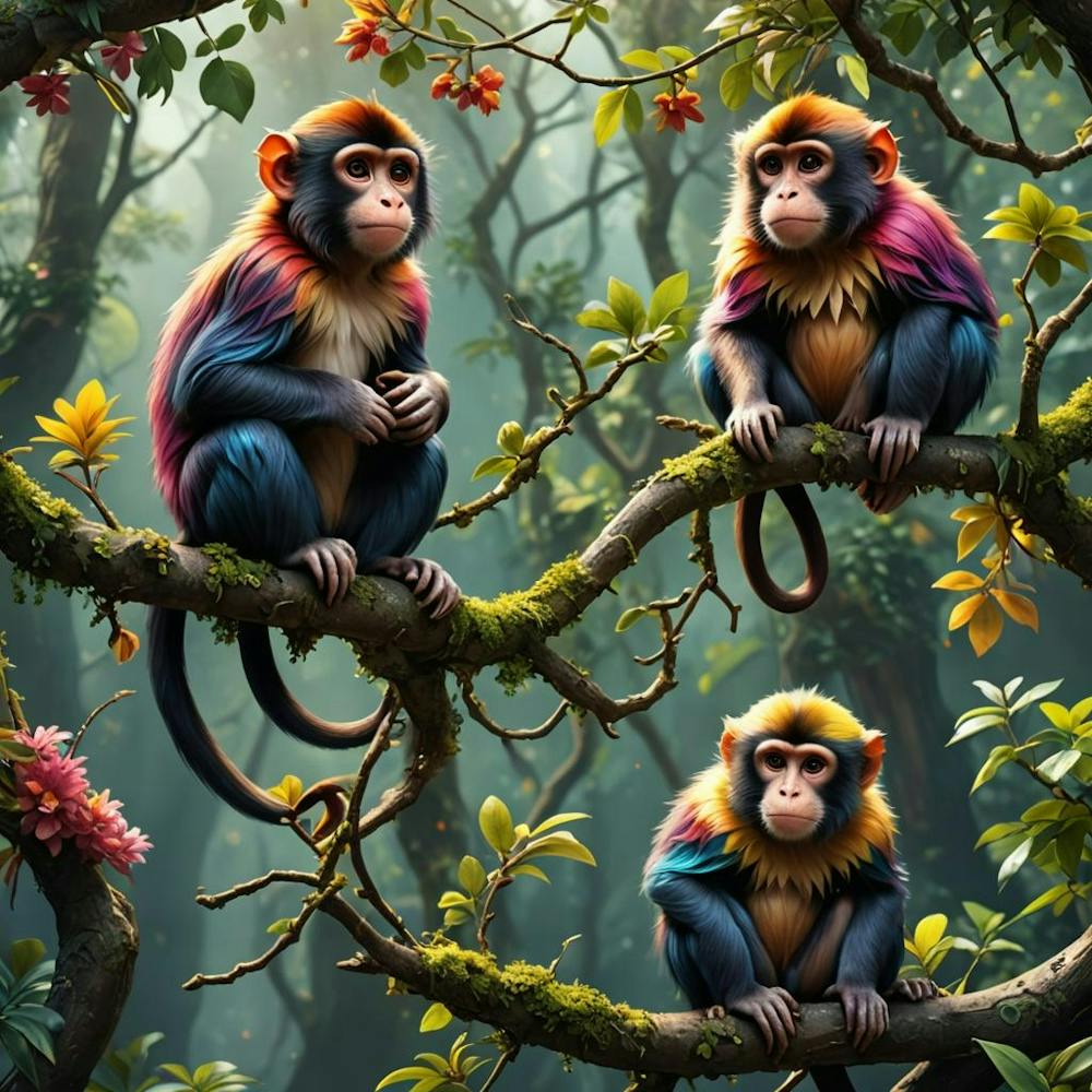 Rainbow Monkeys In The Magical Forest Art Print by Hendra Tan – Fy!