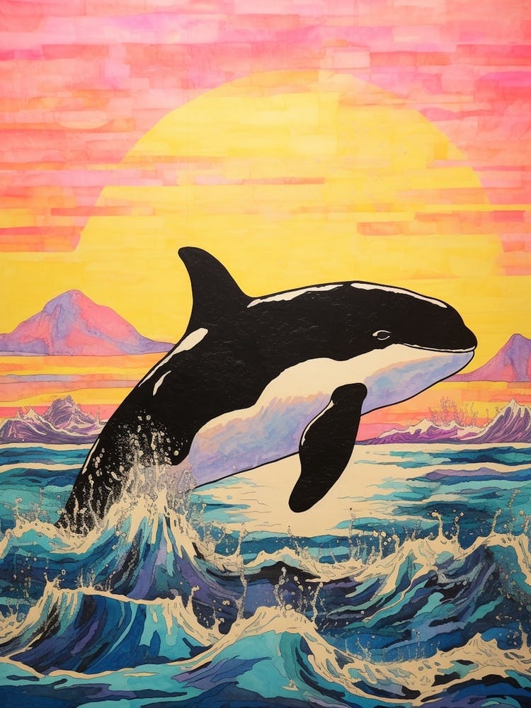 Rainbow Waves Orca Crayon Drawing 4 Art Print by Energy of the Sea – Fy!
