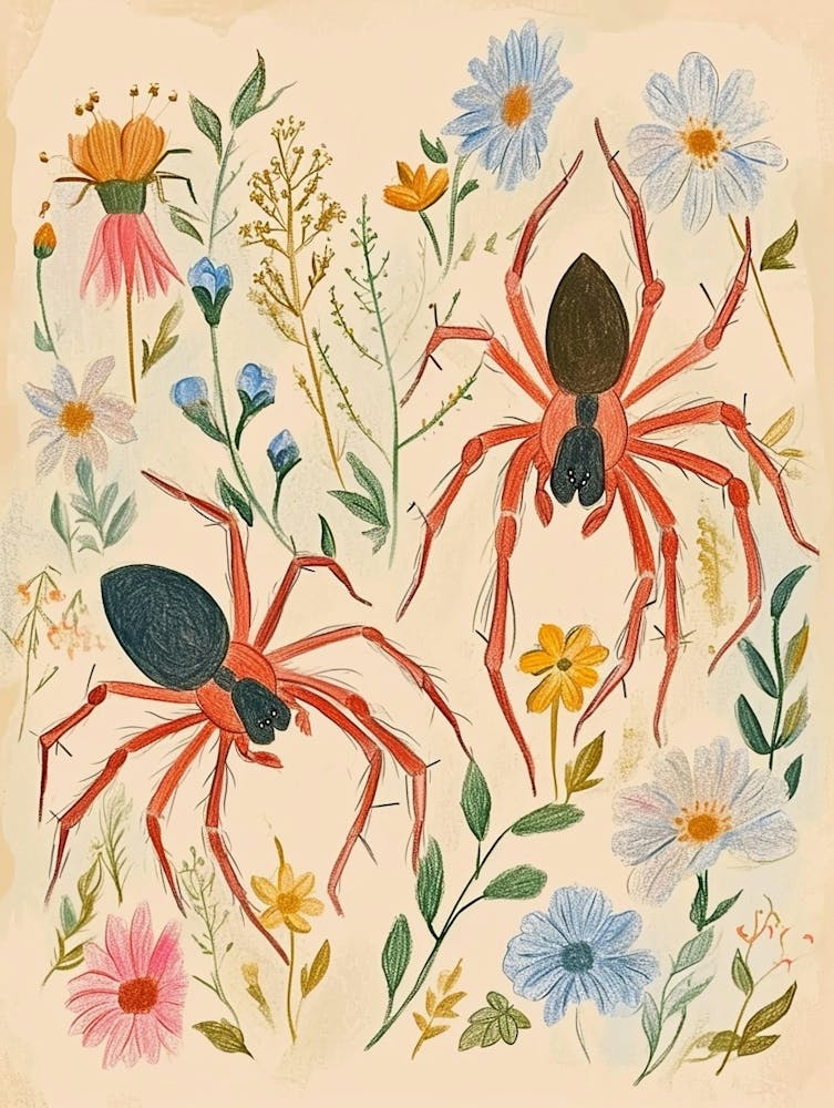 Folksy Floral Animal Drawing Spider Art Print by Scribble Studio – Fy!