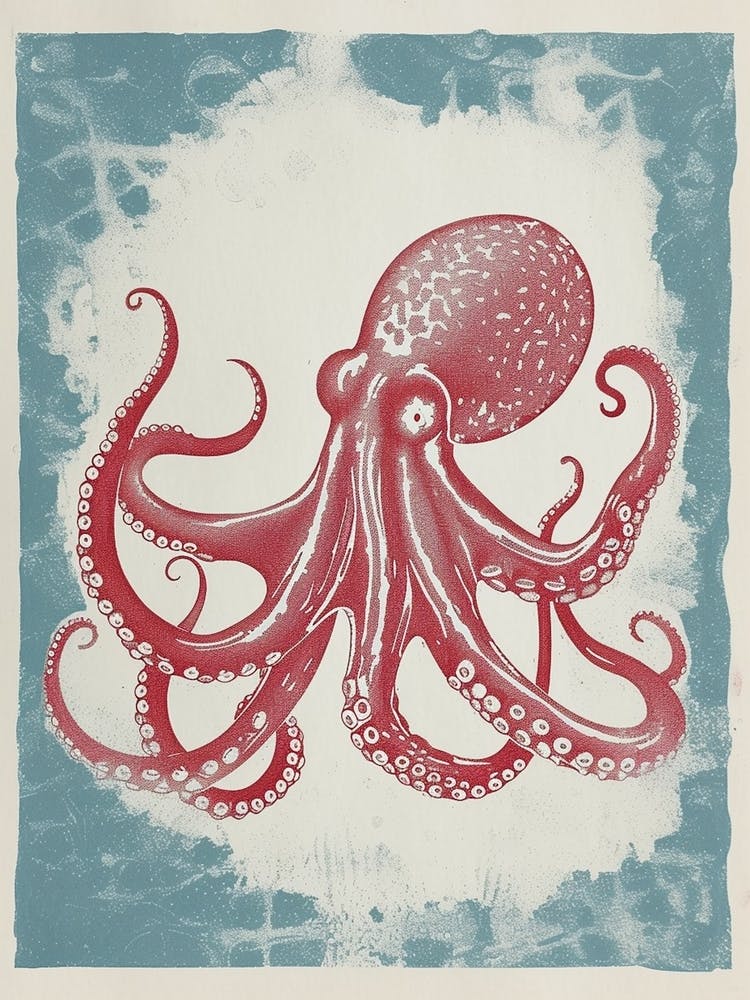 Octopus Red & Blue Silk Screen Inspired 4 Art Print by Energy of the ...