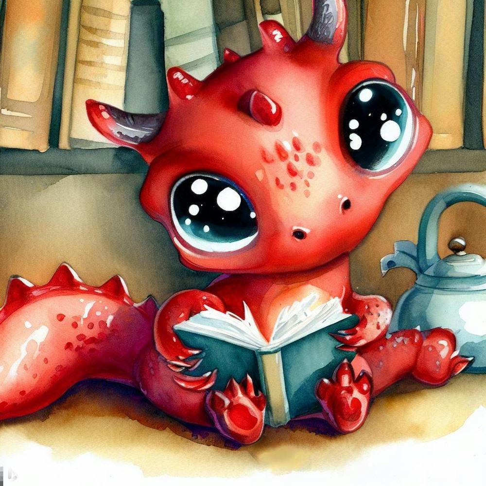 Cute Red Book Dragon Art Print by Brushstrokes By Brux – Fy!