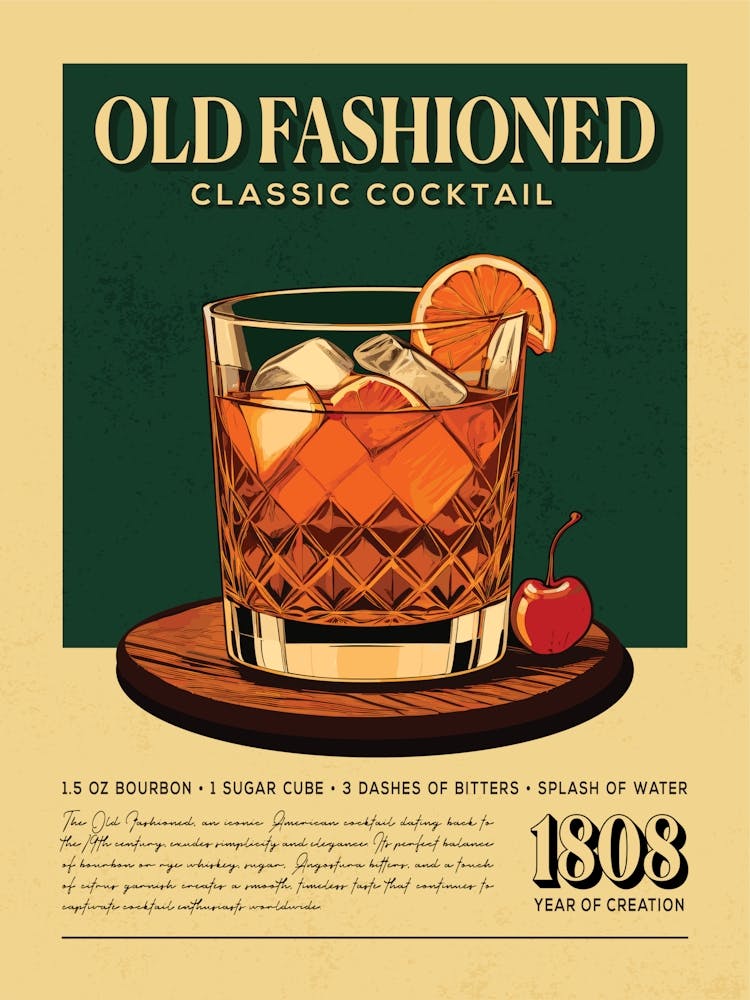 Old Fashioned Classic Cocktail Art Print by Vintaprints – Fy!