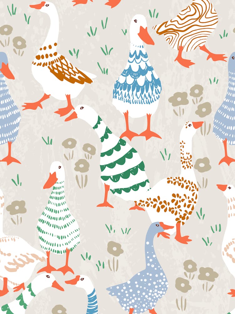 geese patterned gender neutral farm animals Art Print by DESIGN D ...