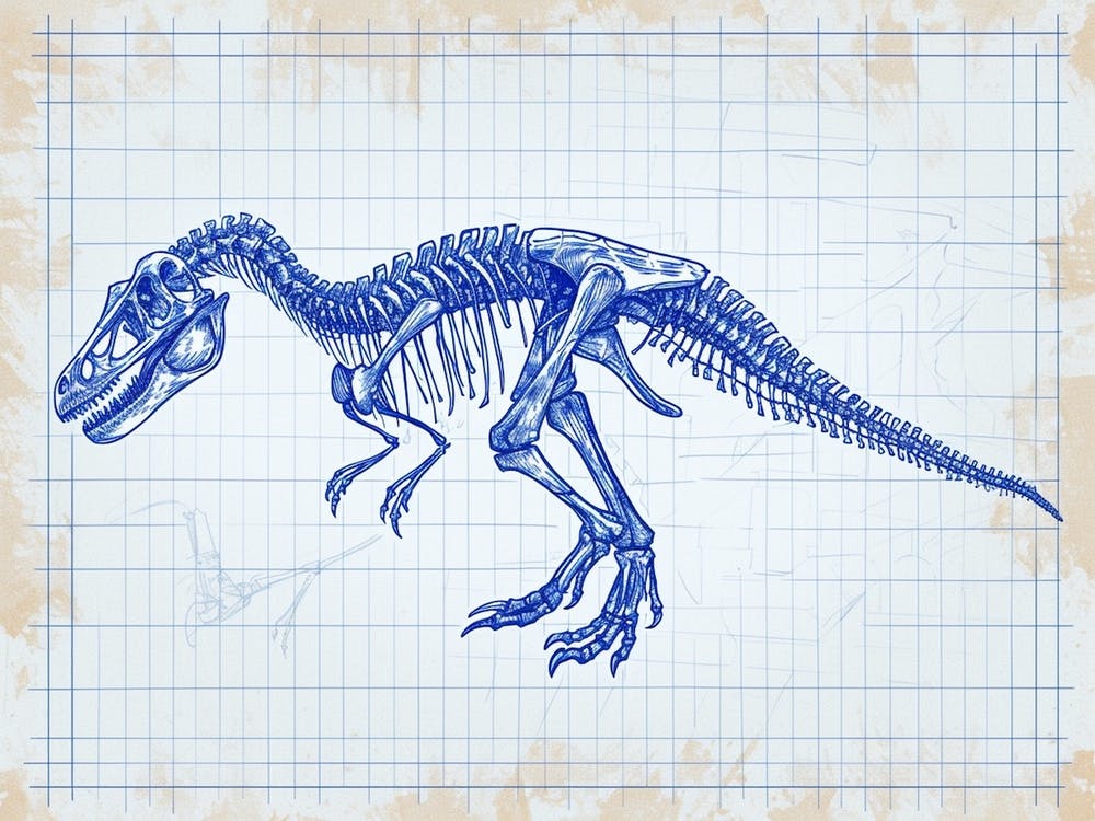 Giganotosaurus Dinosaur Skeleton Blueprint 1 Art Print by Dino Delights ...