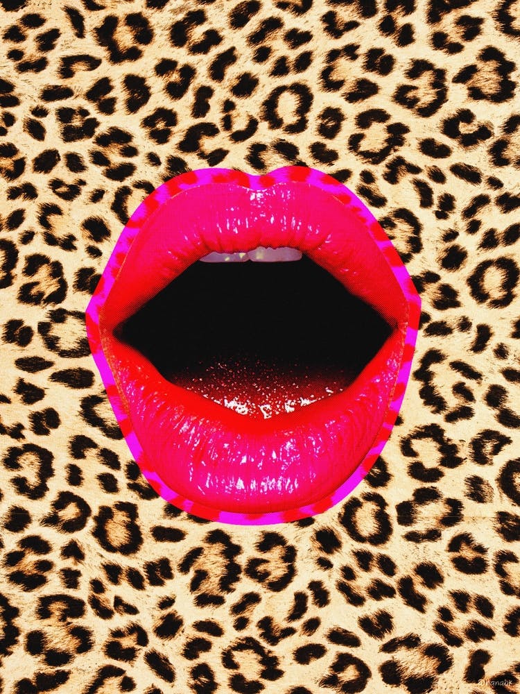Leopard Hot Pink Lips Collage Brown Art Print by Collage Art by Hana ...