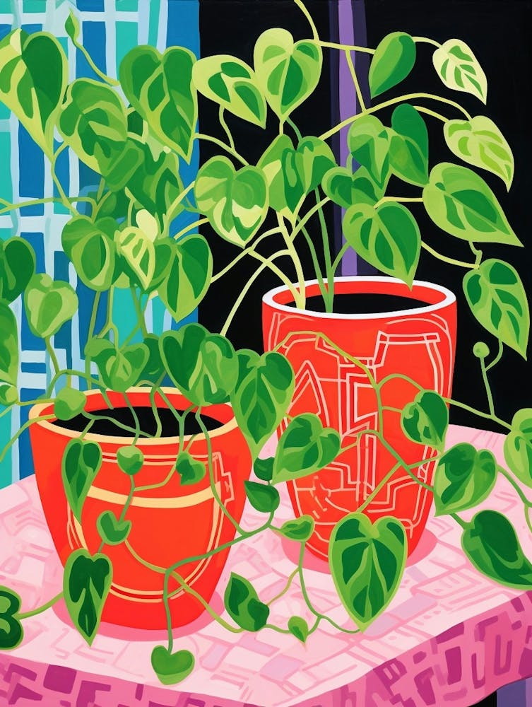 Pink And Red Plant Illustration Pothos Pearls 3 Art Print by Botanic ...
