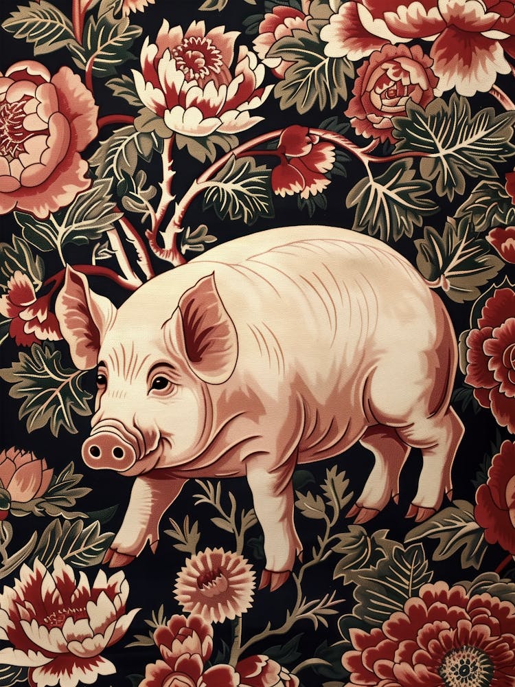 Chinese Lunar Year Of The Pig 1 Full William Morris Style Art Print by ...