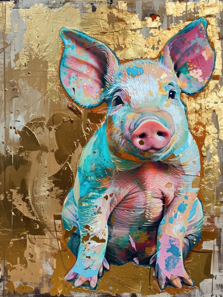 Piglet Gold Effect Collage 1 Art Print by Tropic of Eden – Fy!