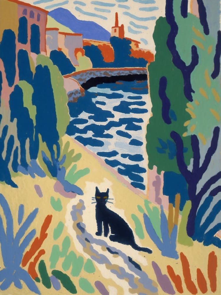 Henri Matisse Style Landscape At Collioure With A Cat 2 Art Print by ...