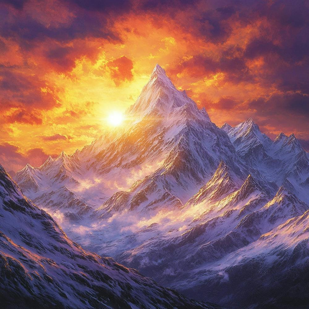 Dynamic Mountain Sunset Landscape 1 Art Print by BestArt – Fy!