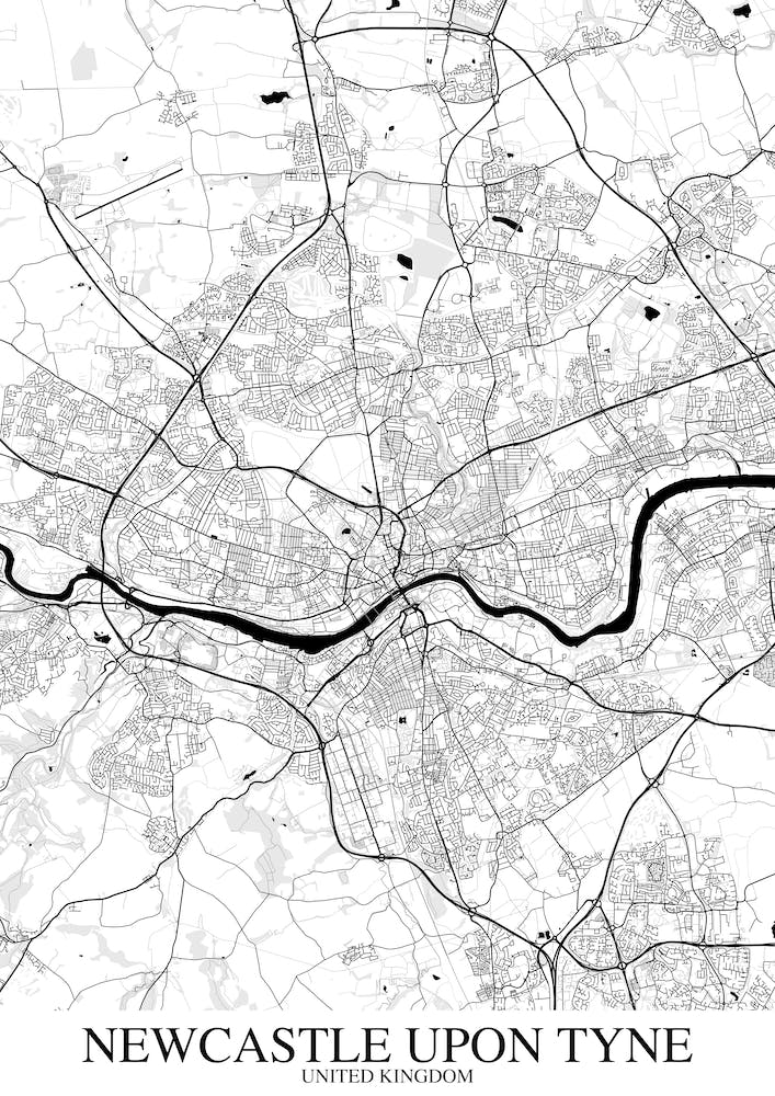 Newcastle Upon Tyne White Black Map Art Print by Mapply – Fy!