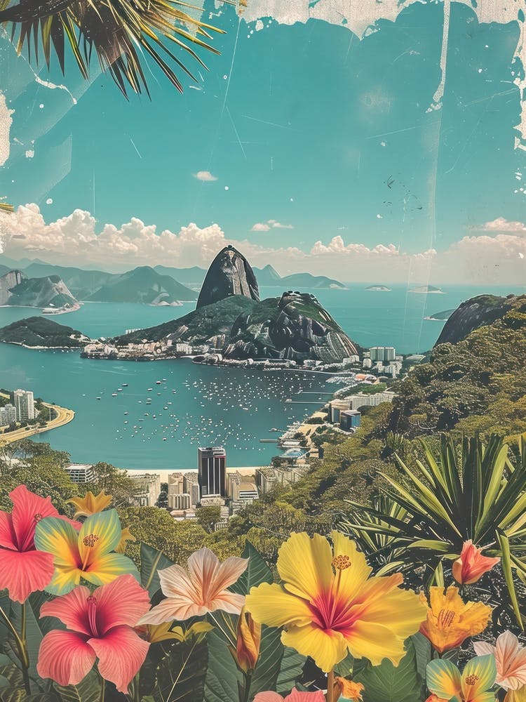 Rio De Janeiro Floral Retro Collage Style 4 Art Print by Cityscape Art ...