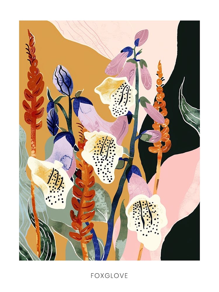 Colourful Flower Illustration Poster Foxglove 4 Art Print by Botanic ...