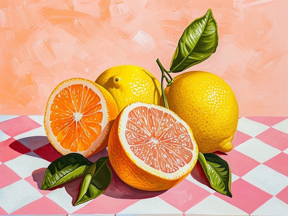Citrus Fruits Pink Checkerboard 2 Art Print by Artful Appetite – Fy!