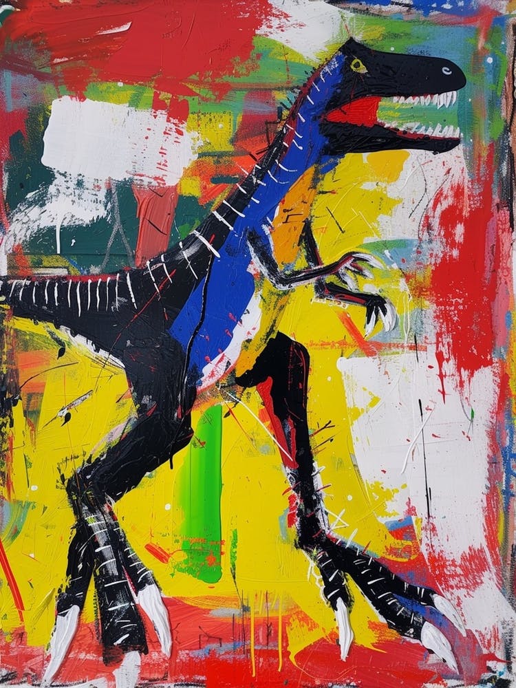 Abstract Paint Splash Primary Colour Dinosaur 4 Art Print by Dino ...