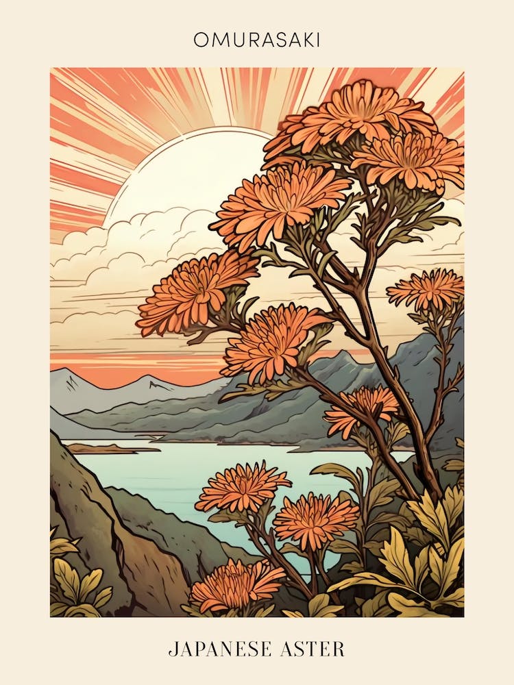 Omurasaki Japanese Aster 3 Japanese Botanical Illustration Poster Art ...