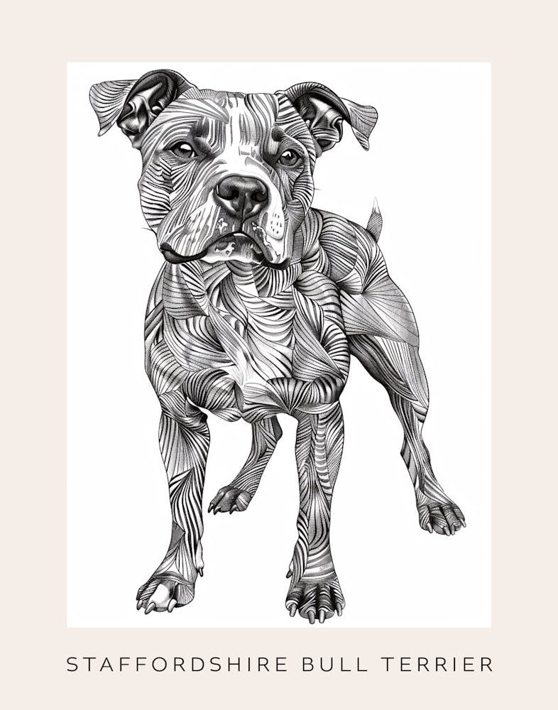 Staffordshire Bull Terrier Dog Line Sketch 3 Poster Art Print by Woof ...