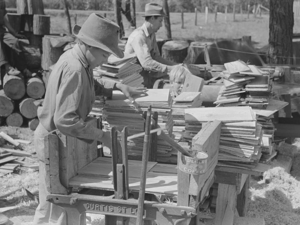 Young Boy Packing Shingles At Small Mill Near Jefferson, Texas By ...