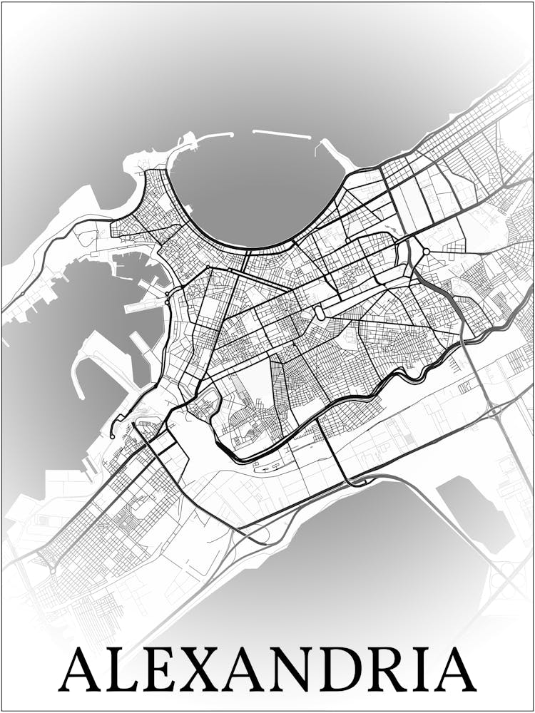 Alexandria, Egypt, City Map, Black And White Fade Design Art Print by ...