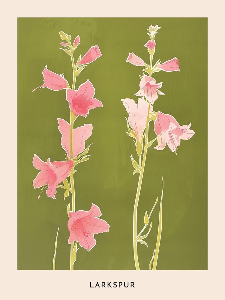 Pink & Green Larkspur 1 Flower Poster Art Print by Botanic Studio – Fy!